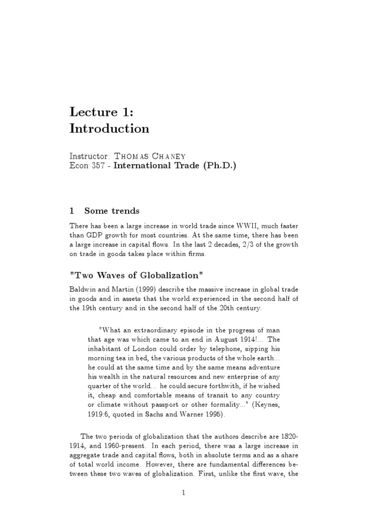 Instructor: Thomas Chaney Econ 357 - International Trade (PH.D ...