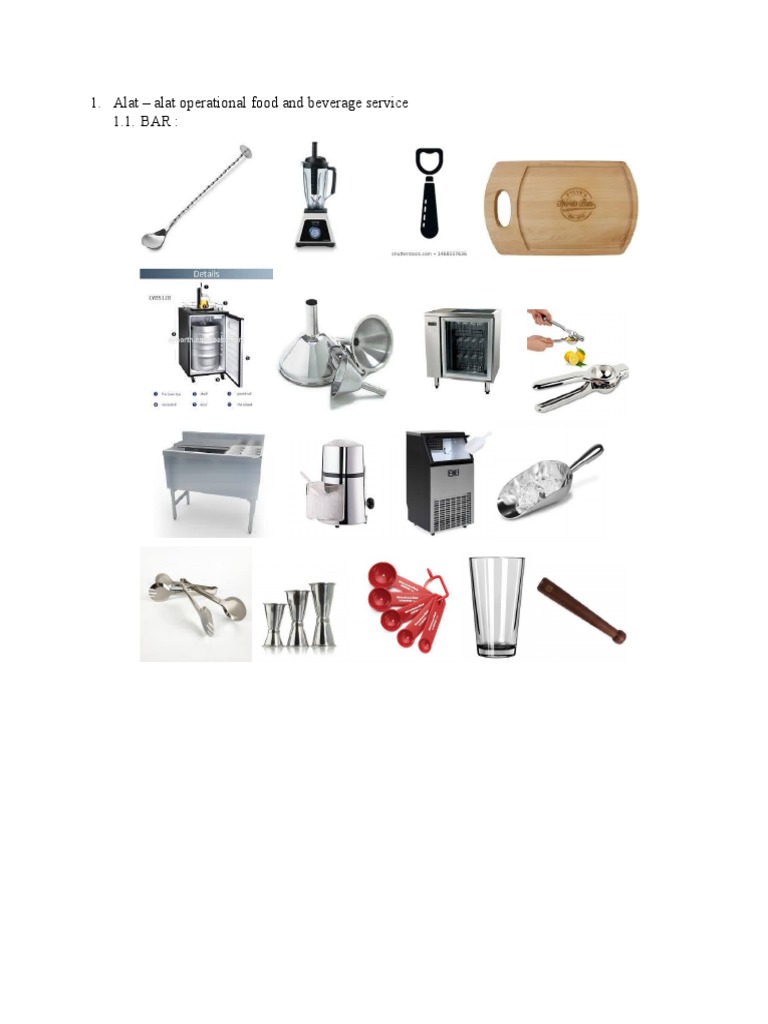 Alat - Alat Operational Food and Beverage Service 1.1. BAR | PDF