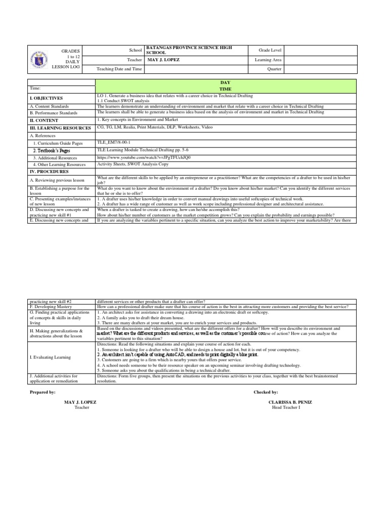 DLL Technical Drafting Exploratory | PDF | Technical Drawing | Swot Analysis