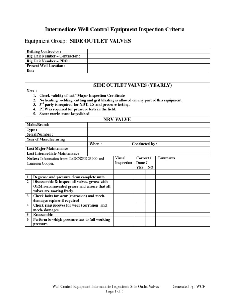 Intermediate Well Control Equipment Inspection Criteria: Equipment ...