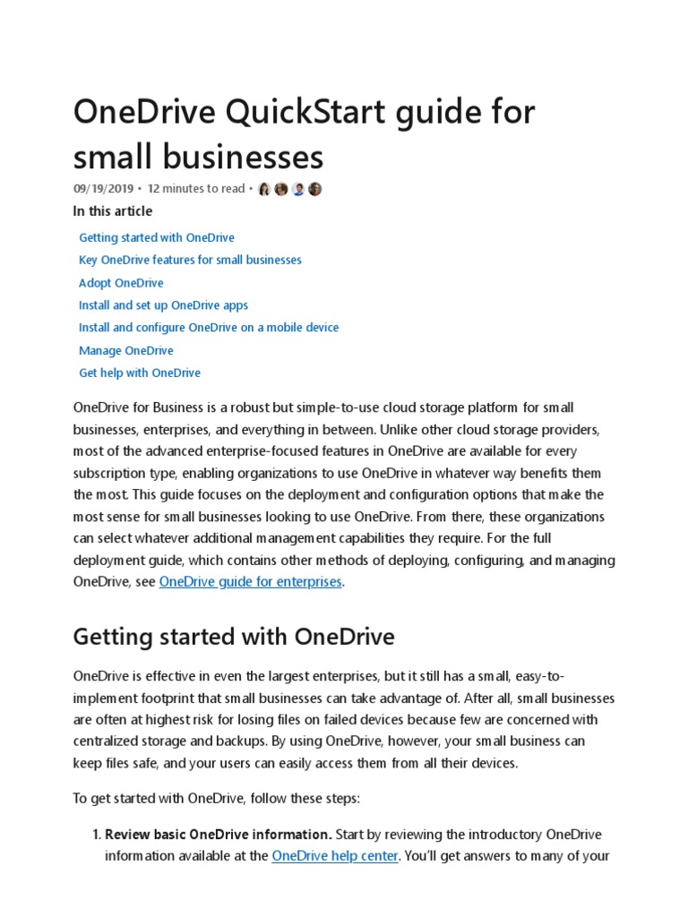 OneDrive QuickStart Guide For Small Businesses | PDF | Office 365 ...