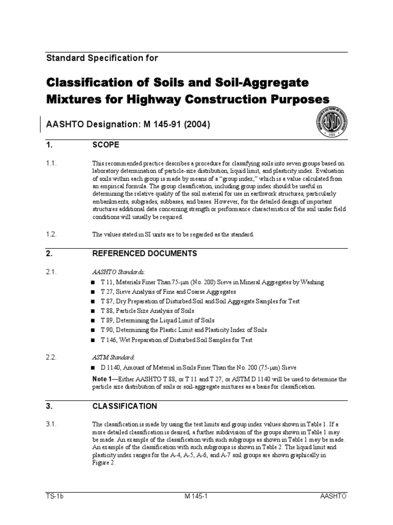 AASHTO M 145-1991 R2004 Classification of Soils & Soil-Aggregate ...