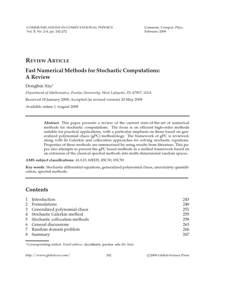 Fast Numerical Methods For Stochastic Computations: A Review | PDF | Numerical Analysis ...