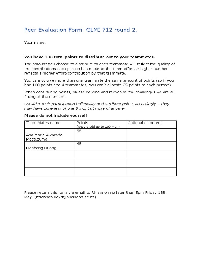 Peer Eval. Form | PDF