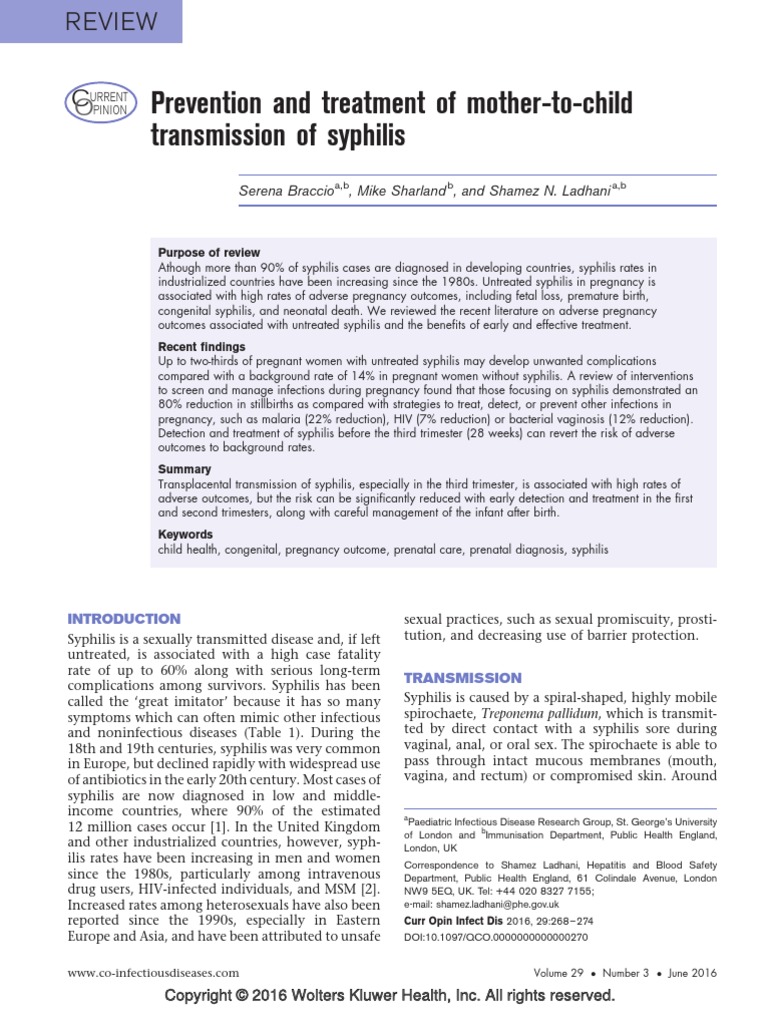 Prevention and Treatment of Mother-To-Child Transmission of Syphilis ...