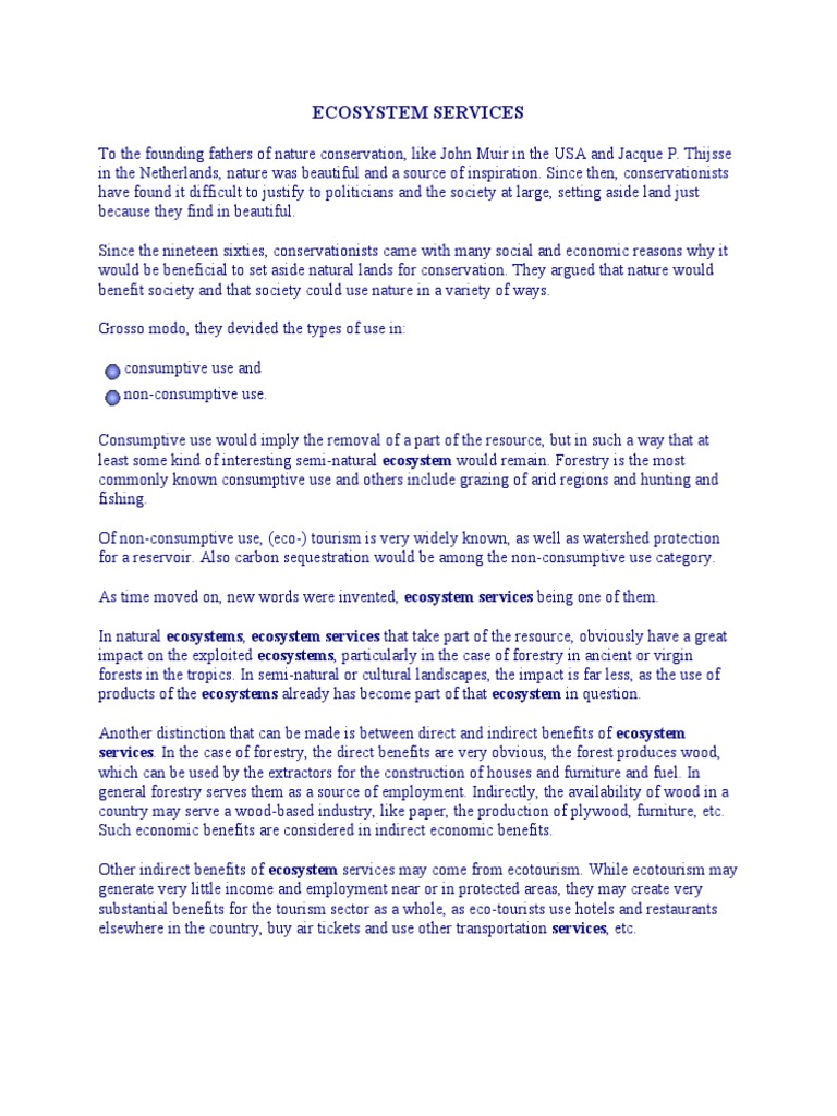 Ecosystem Services Pdf Ecology Ecosystem