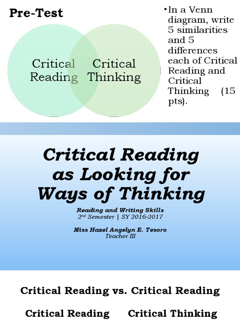 Pre-Test: Critical Reading Critical Thinking | PDF | Critical Thinking ...