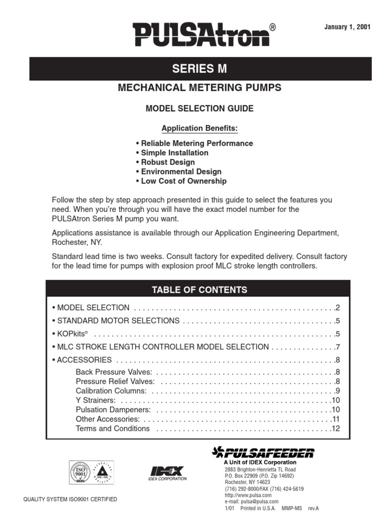 SPEC Pulsatron Mechanical Metering Pumps Serie M | PDF | Valve ...