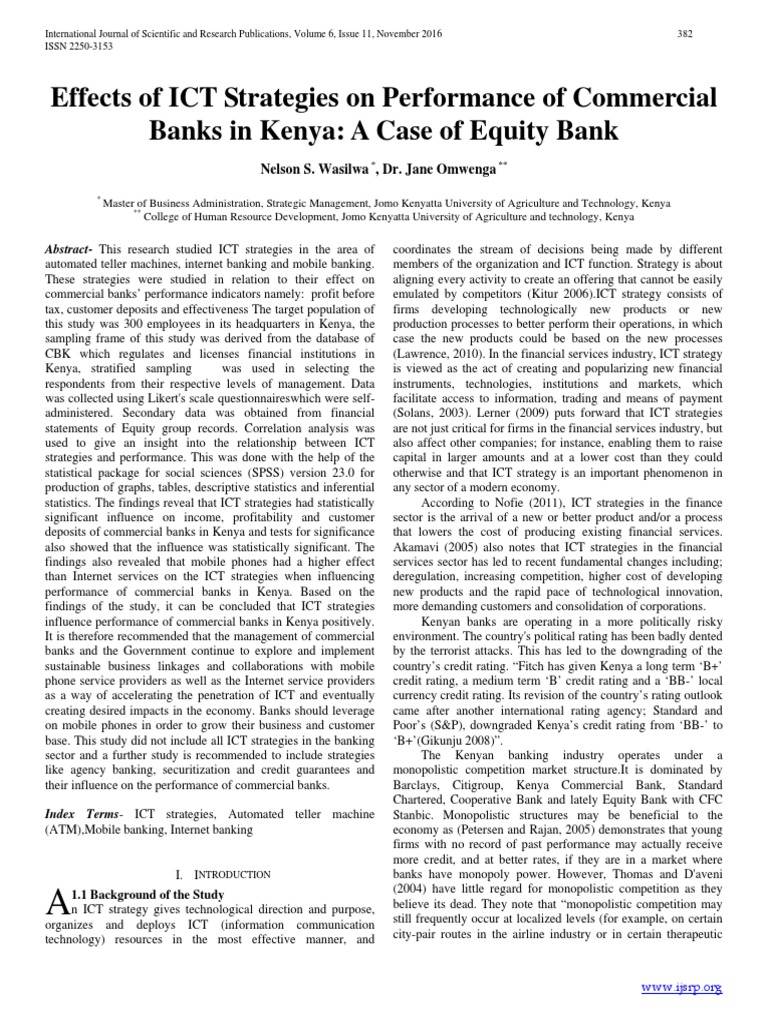 Effects of ICT Strategies On Performance of Commercial Banks in Kenya ...