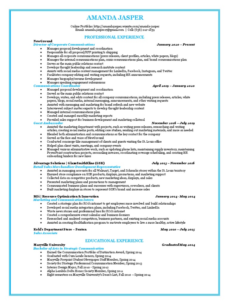 Amanda Jasper's Resume | PDF | Public Relations | Social Media