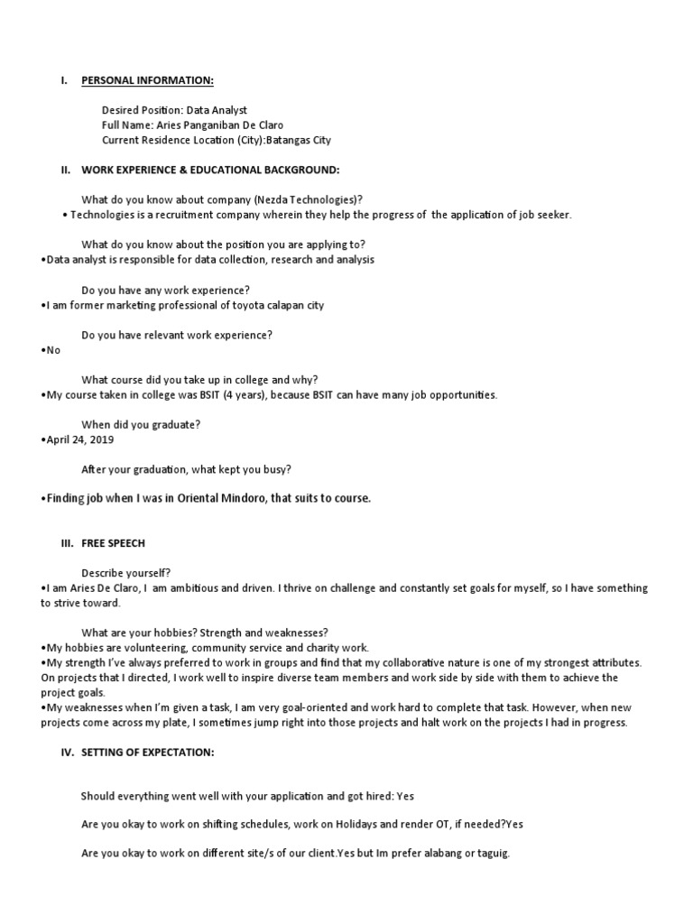 Initial Assessment (Written) | PDF