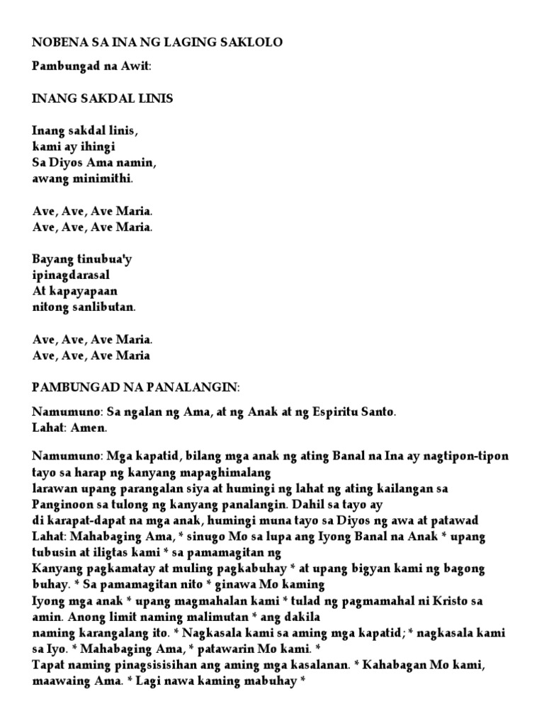Nobena Sa Ina NG Laging Saklolo | PDF Nobena Sa Ina NG Laging Saklolo | PDF