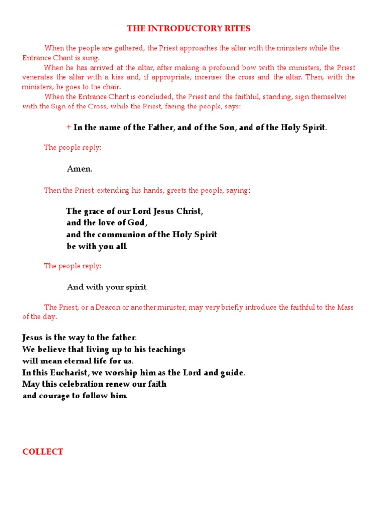 Introductory Rites of the Catholic Mass | PDF | Christian ...