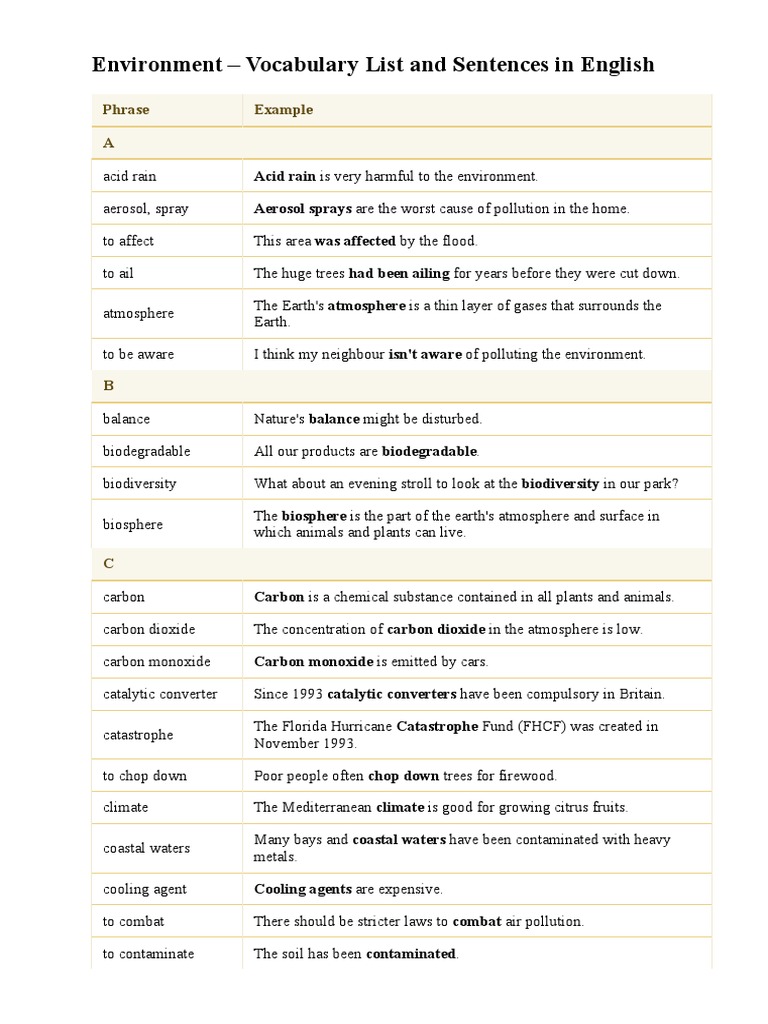 Environmental Vocabulary Guide | PDF | Atmosphere Of Earth | Natural ...