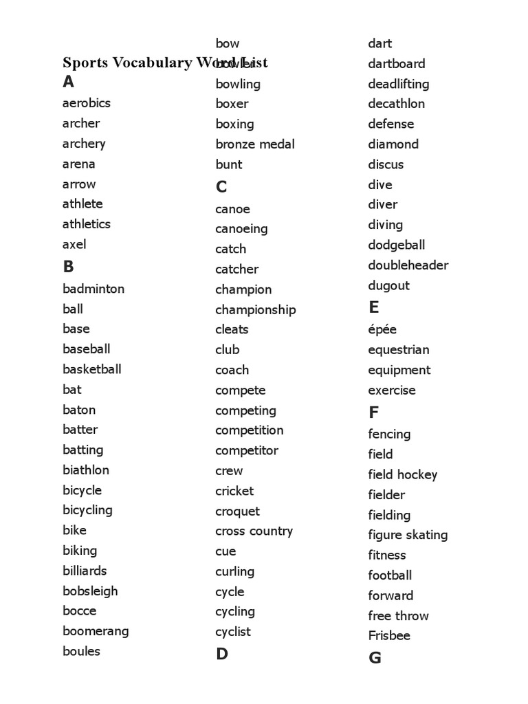 Sports Vocabulary Word List | PDF | Athletic Sports | Leisure