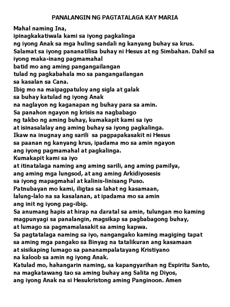 Panalangin NG Pagtatalaga Kay Maria | PDF