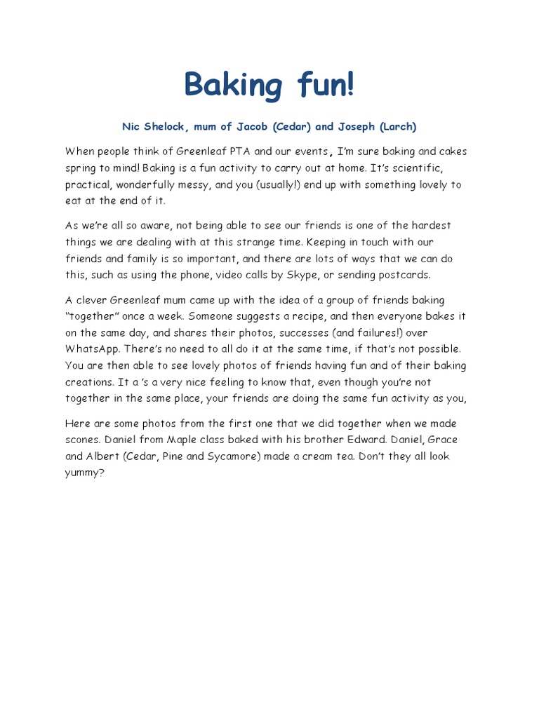 Baking Fun!: Nic Shelock, Mum of Jacob (Cedar) and Joseph (Larch) | PDF ...