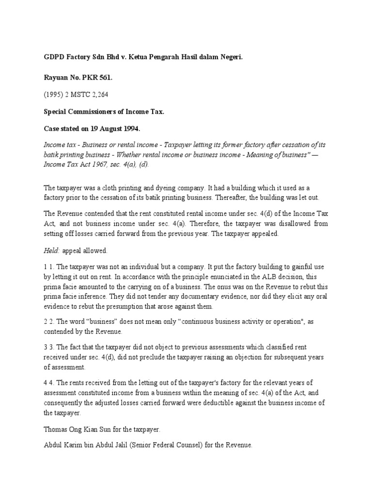 Kes GDPD Factory SDN BHD | PDF | Taxpayer | Leasehold Estate