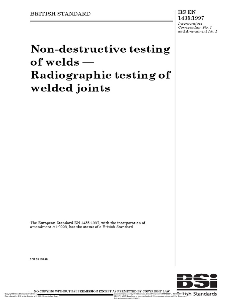 BS en 1435-1997 | PDF | Nondestructive Testing | Radiography
