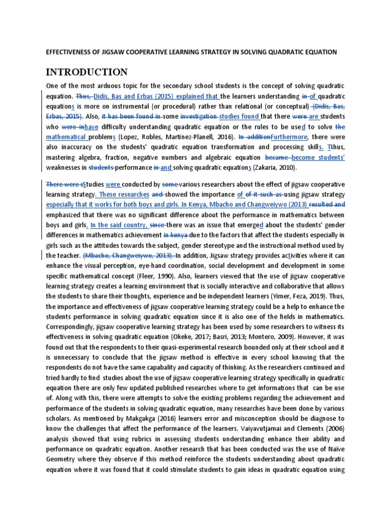 Effectiveness of Jigsaw Cooperative Learning Strategy in Solving ...