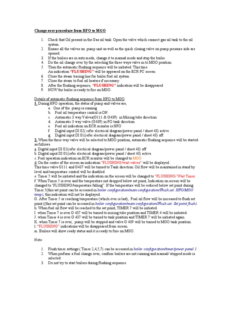 Change Over Procedure POWER D | PDF | Fuel Oil | Valve
