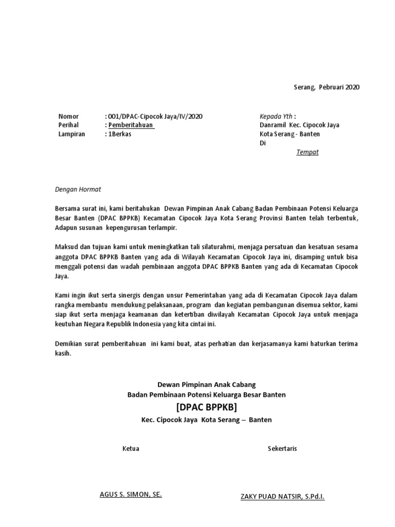 Surat Pemberitahuan Danramil | PDF