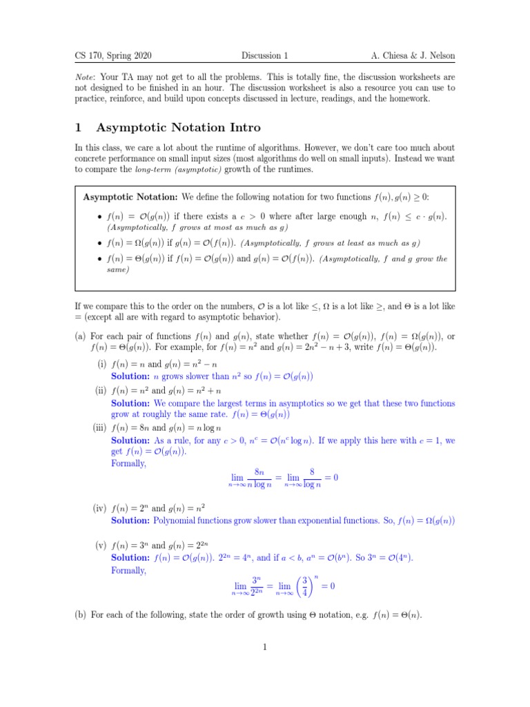 Dis01 Sol | PDF | Time Complexity | Discrete Mathematics