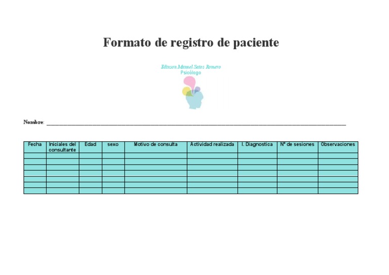 Formato de Registro de Paciente Psicólogo | PDF