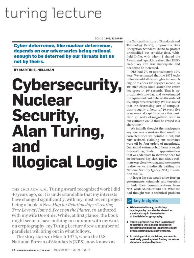 Cybersecurity, Nuclear Security, Alan Turing, and Illogical Logic | PDF ...