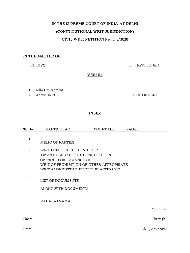 Writ Petition On Article 32 of Constitution of India | PDF | Writ | Supreme Court Of India