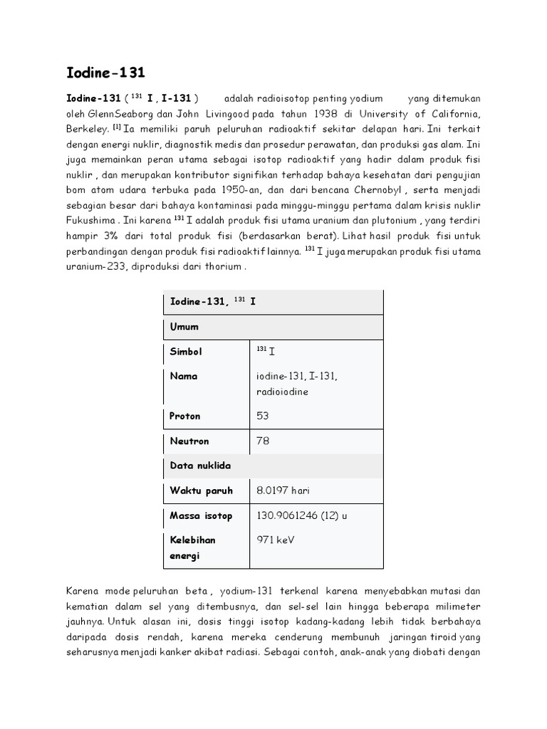 Waktu Paruh Iodin-131: 8 Hari | PDF