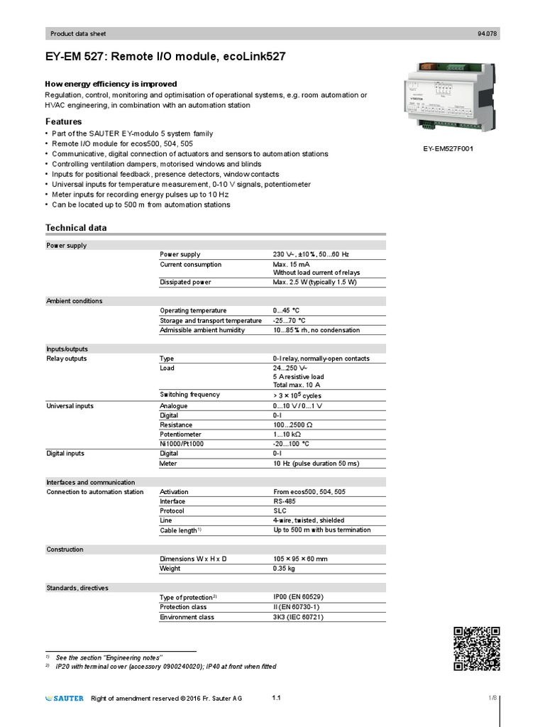 Ey-Em 527: Remote I/O Module, Ecolink527: Features | PDF | Relay ...