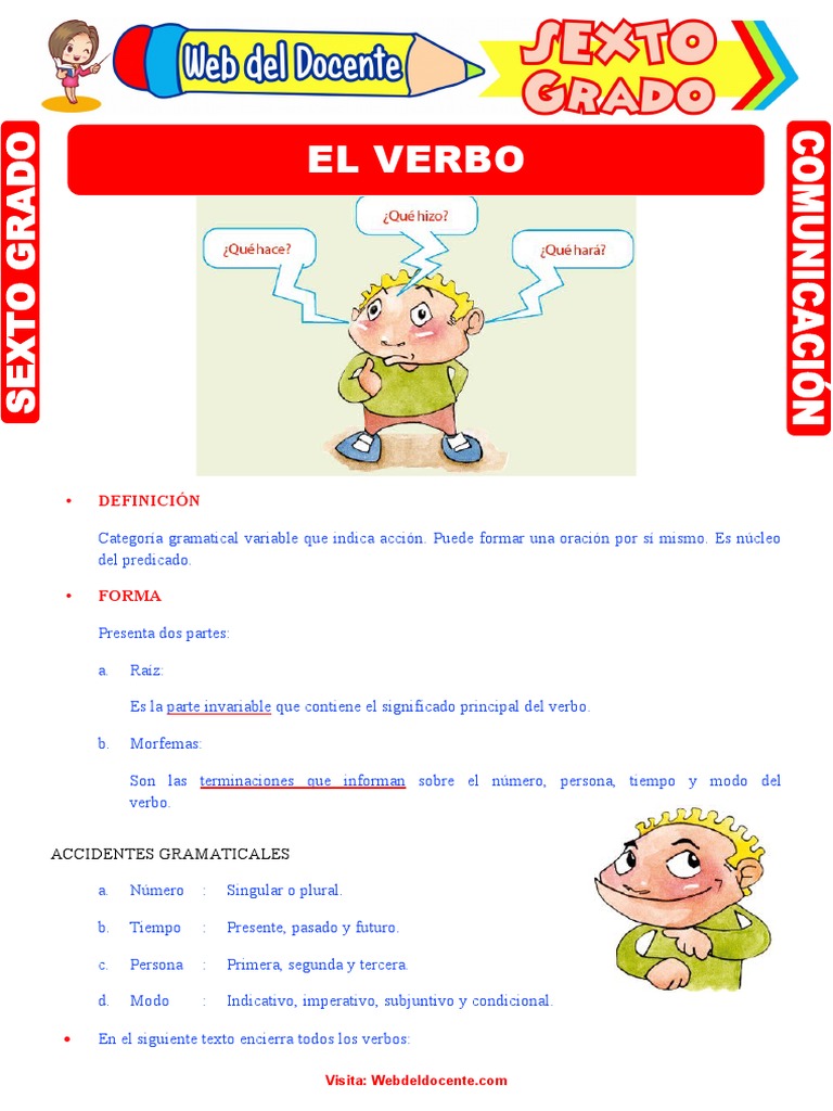 Ejercicios Del Verbo para Sexto Grado de Primaria | PDF | Verbo ...