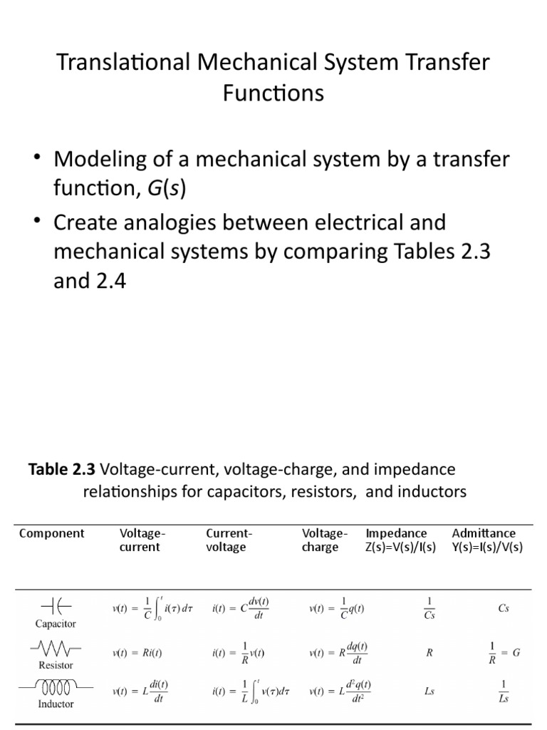 Translational Mechanical System Transfer Functions | PDF | Electrical ...