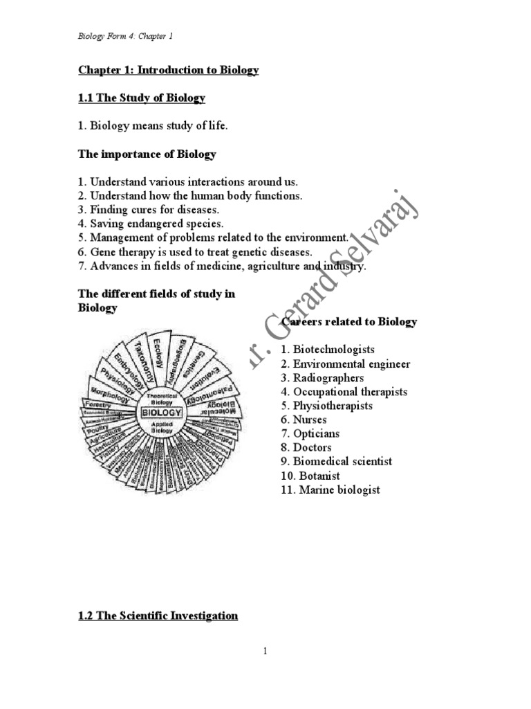 Biology Form 4: Chapter 1 (Introduction To Biology) | PDF ...
