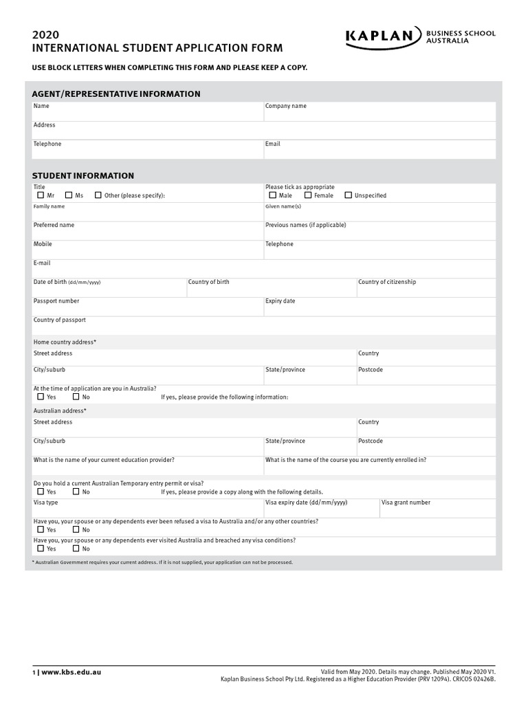2020 International Student Application Form: Agent/Representative Information | PDF | Bachelor's ...