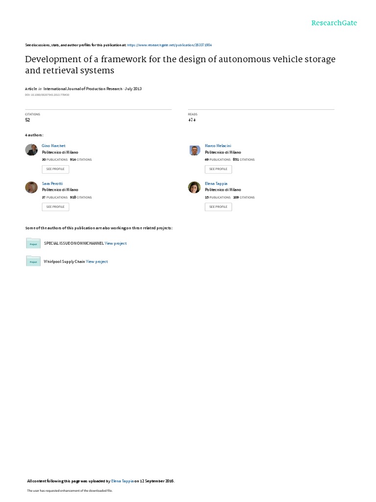 Development of A Framework For The Design of Autonomous Vehicle Storage ...