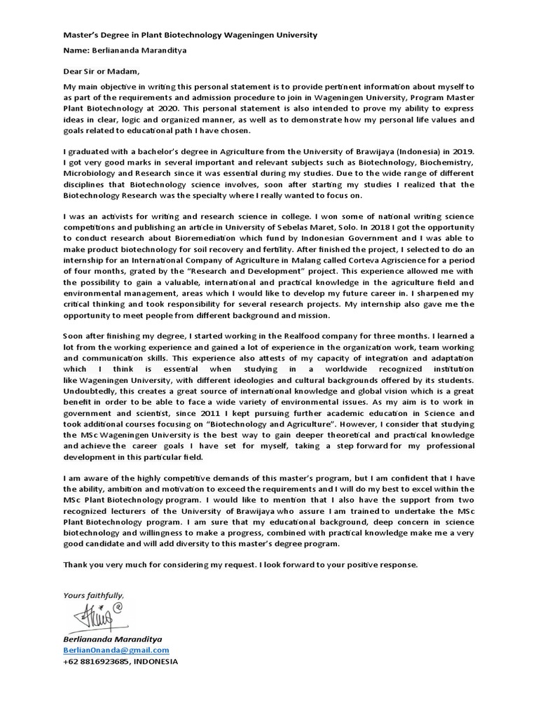 Personal Statement | PDF | Biotechnology | Science