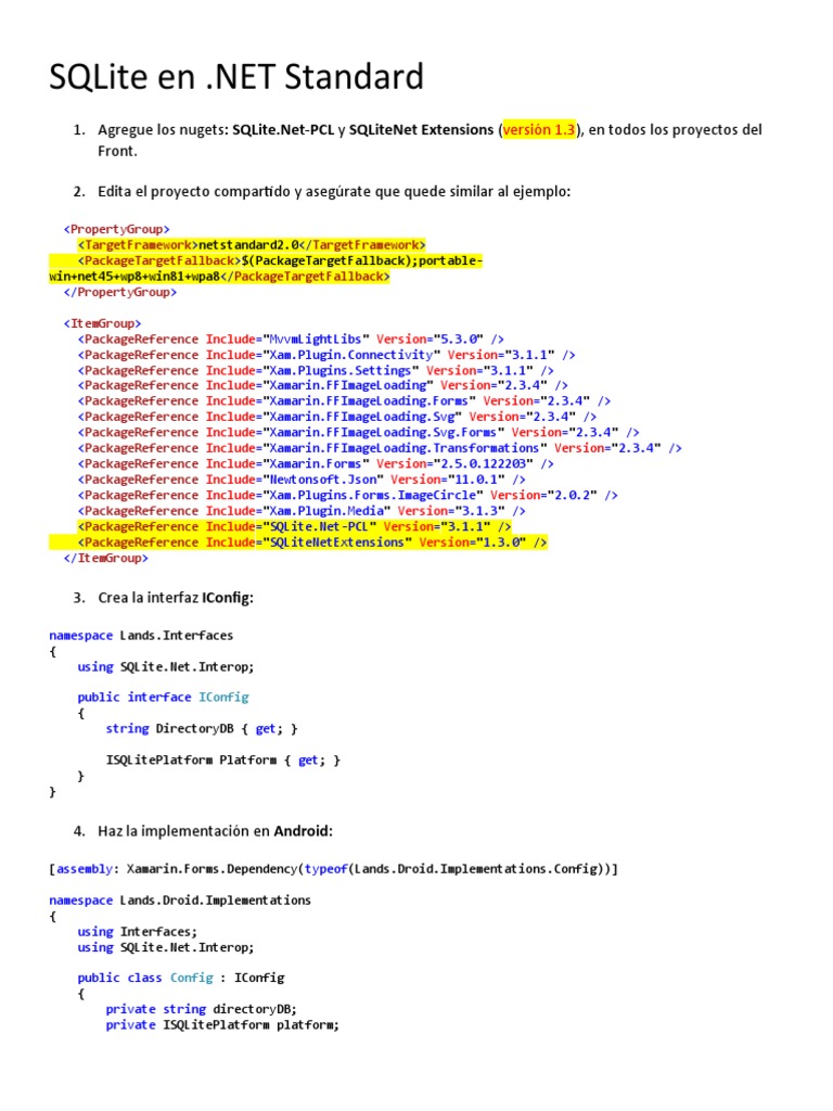 SQLite en .NET Standard | PDF | Xamarin | Application Software