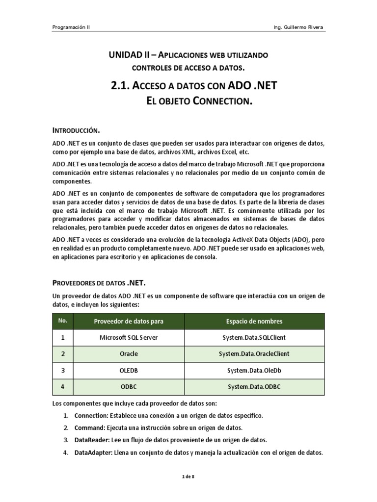 2.1. Acceso A Datos Con ADO - NET - Objeto Connection - New | Descargar gratis PDF | Active X ...