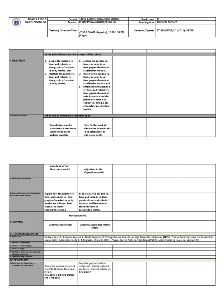 DLL Blank Template (PHYSICAL SCIENCE) (AutoRecovered) | PDF | Velocity ...