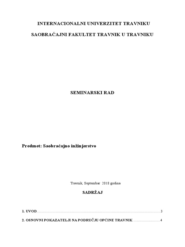 Internacionalni Univerzitet Travniku Saobraćajni Fakultet Travnik U ...