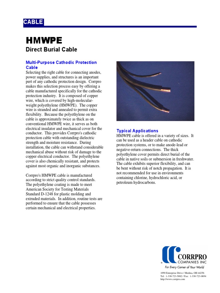 HMWPE Direct Burial Cathodic Cable | PDF | Wire | Polyethylene