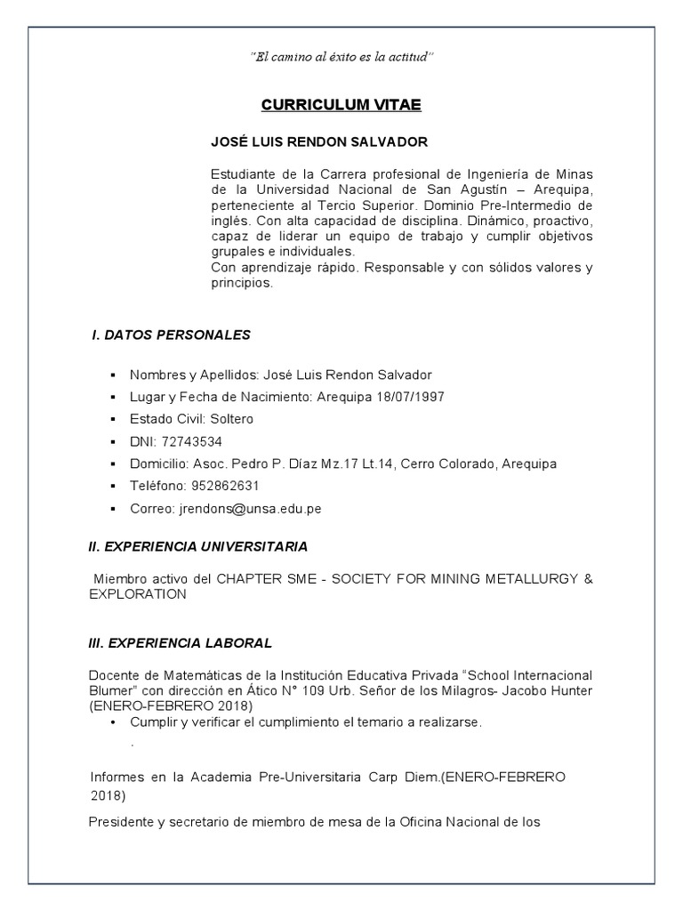 CV Jose Luis Rendon Salvador | PDF | Aprendizaje | Escuelas