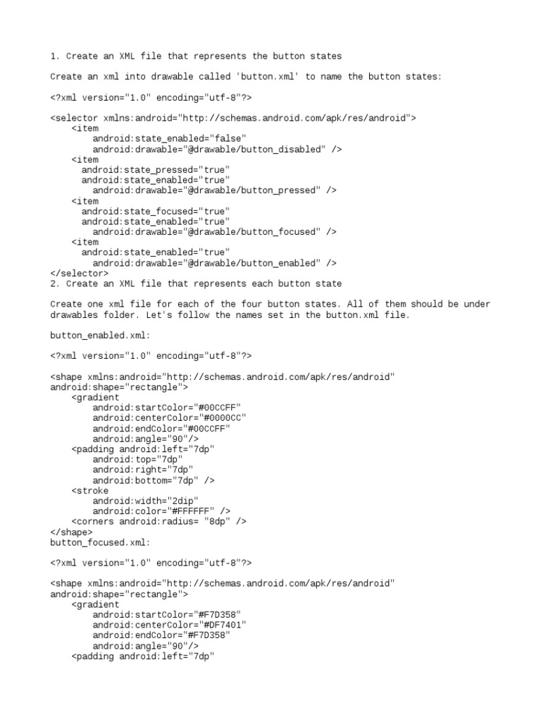 Android Button | PDF | Xml | Computer File