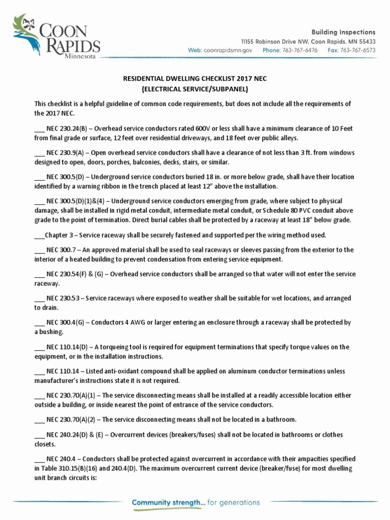 Electrical Service - Subpanel Checklist | PDF | Electrical Wiring ...