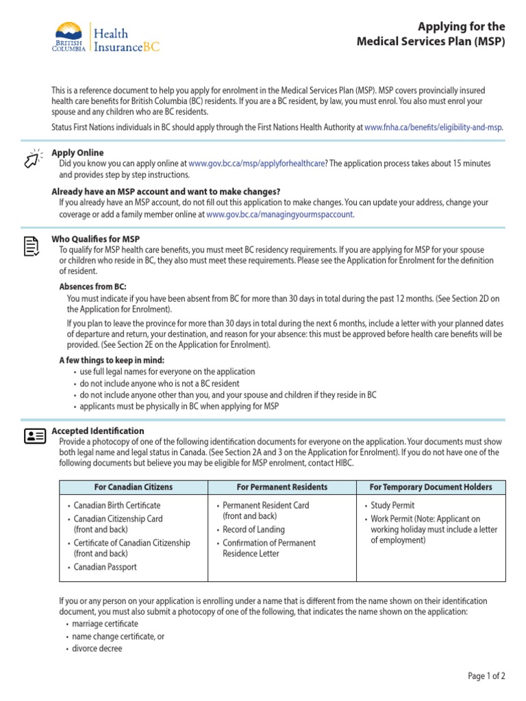 Applying For The Medical Services Plan (MSP) : Apply Online | PDF ...