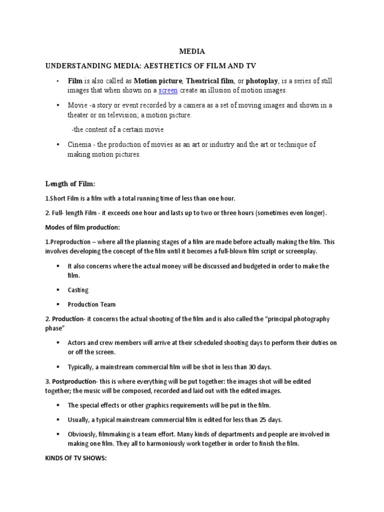 Media Understanding Media: Aesthetics of Film and TV Film Is Also ...
