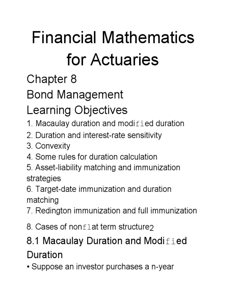 Financial Mathematics For Actuaries: Bond Management Learning ...