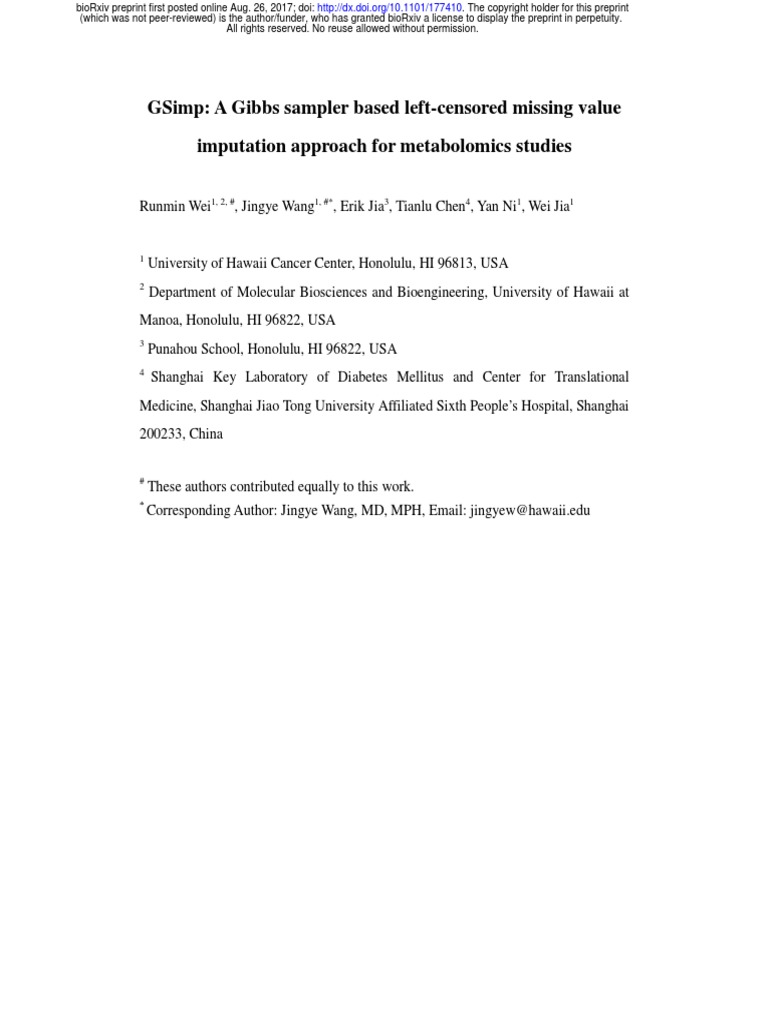 Gsimp: A Gibbs Sampler Based Left-Censored Missing Value Imputation Approach For Metabolomics ...